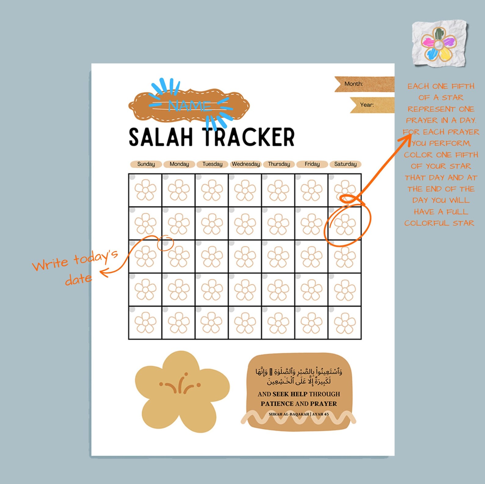 Flower Salah Tracker: Muslim Prayer Checklist (digital Download) - Etsy