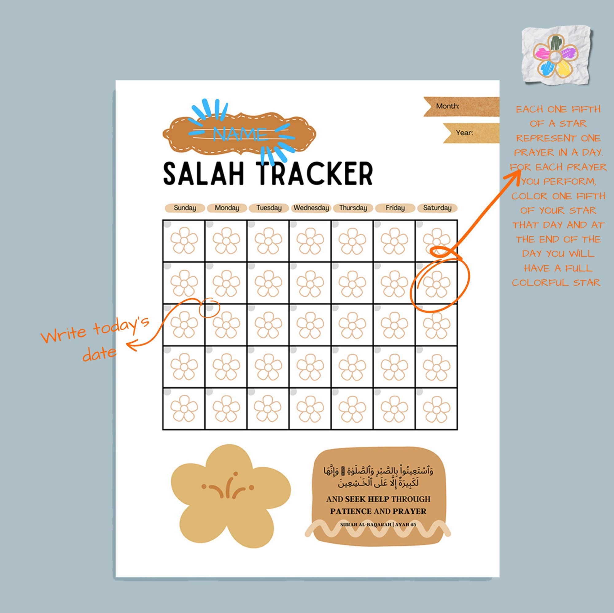 Flower Salah Tracker: Muslim Prayer Checklist (digital Download) - Etsy