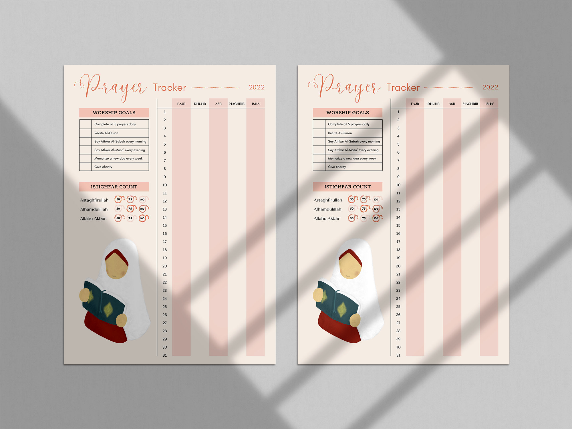 Muslim Prayer Tracker: Islamic Salah Checklist (digital Download) - Etsy
