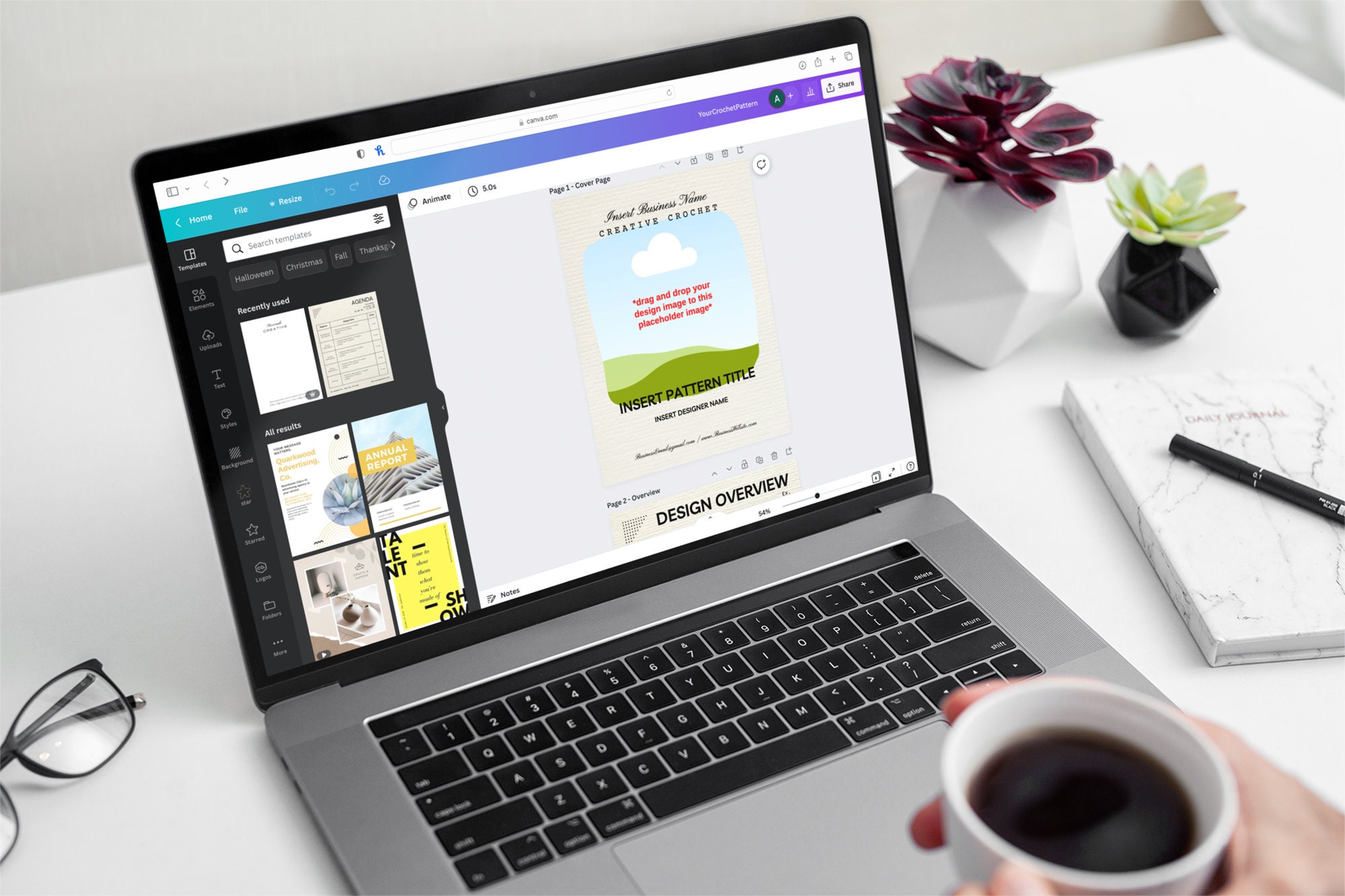 Crochet Knit Canva Pattern Template | Digital File | Beige Utilitarian ...