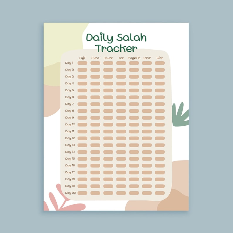 Salah Tracker Muslim Prayer Tracker Salah Tracker Checklist Islamic Art ...