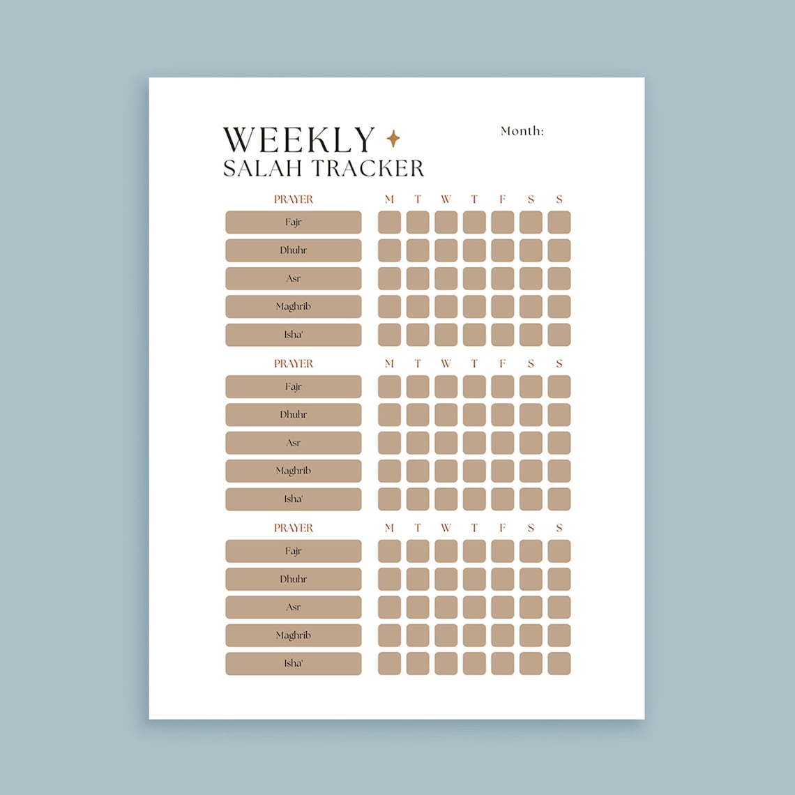 Salah Tracker Muslim Prayer Tracker Salah Tracker - Etsy