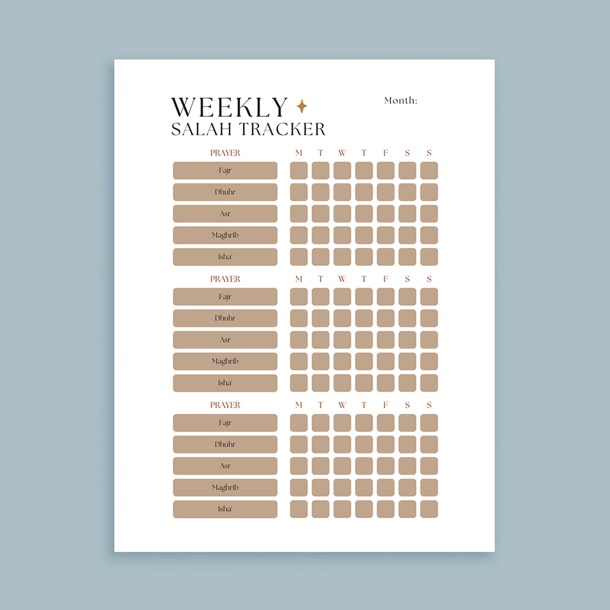 Salah Tracker Muslim Prayer Tracker Salah Tracker - Etsy