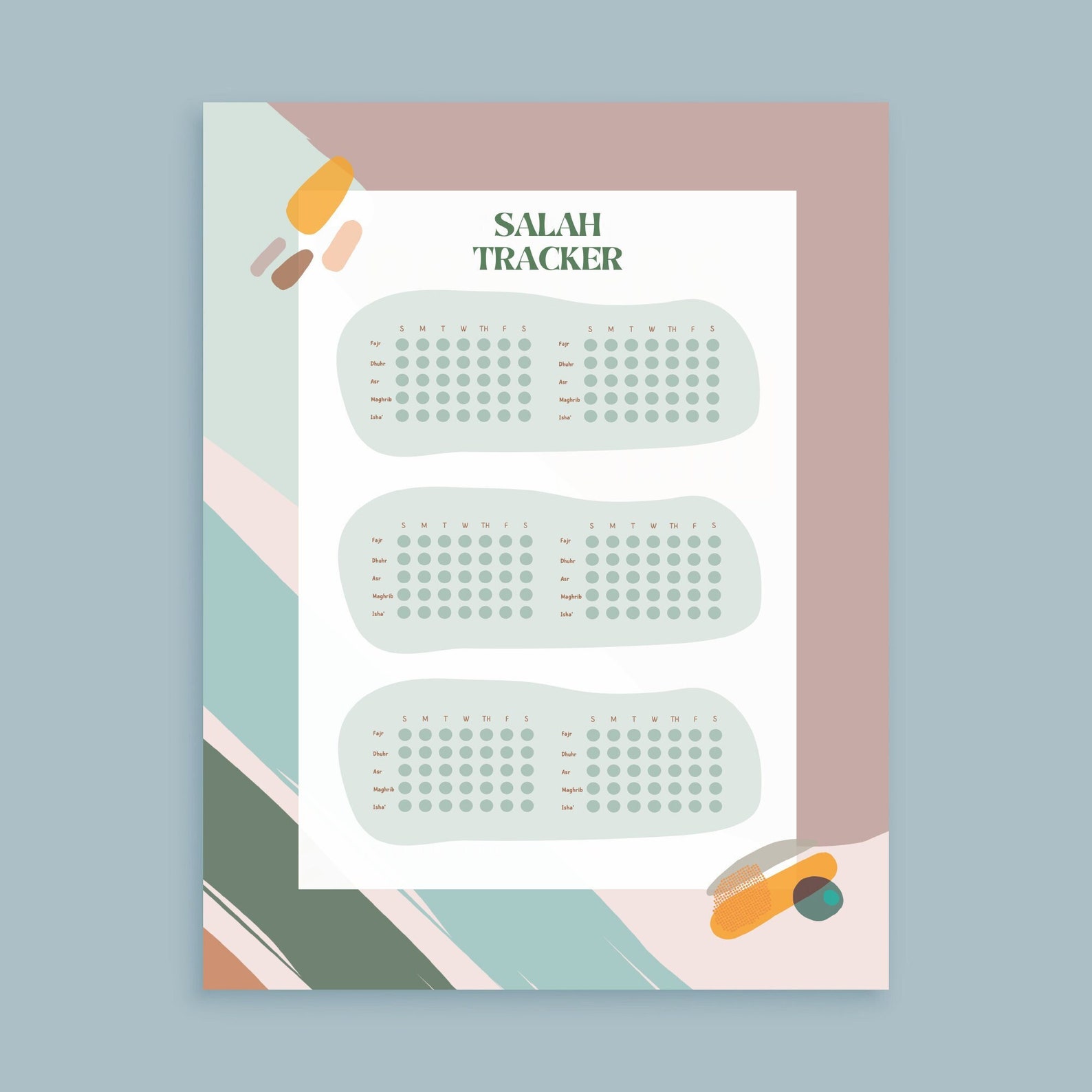 Salah Tracker Graphic Design Theme Muslim Prayers WEEKLY - Etsy