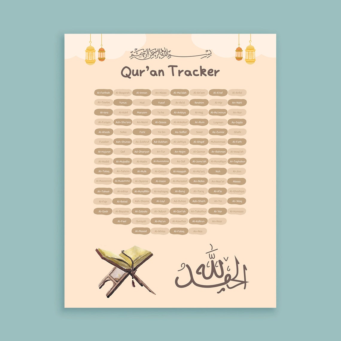Qur'an Tracker Muslim Quran Tracker Islamic Art Prints Track Your Qur ...