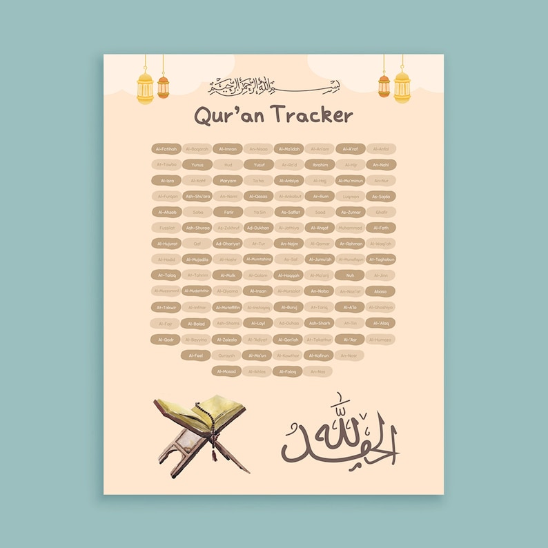 Qur'an Tracker | Muslim Quran Tracker | Islamic Art Prints | Track Your ...
