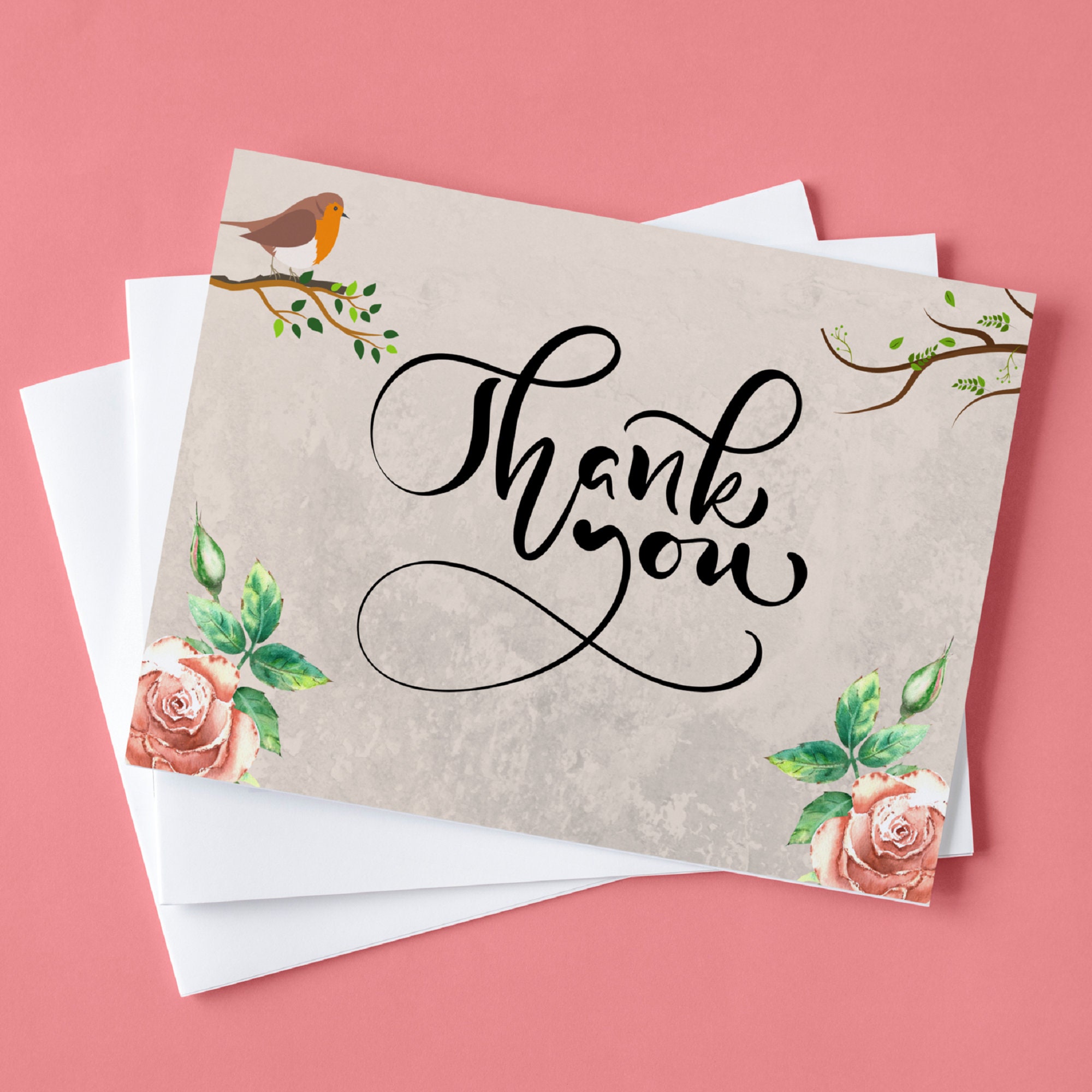 Cursive Thank You Card Printable Cards nature Thank You - Etsy Canada