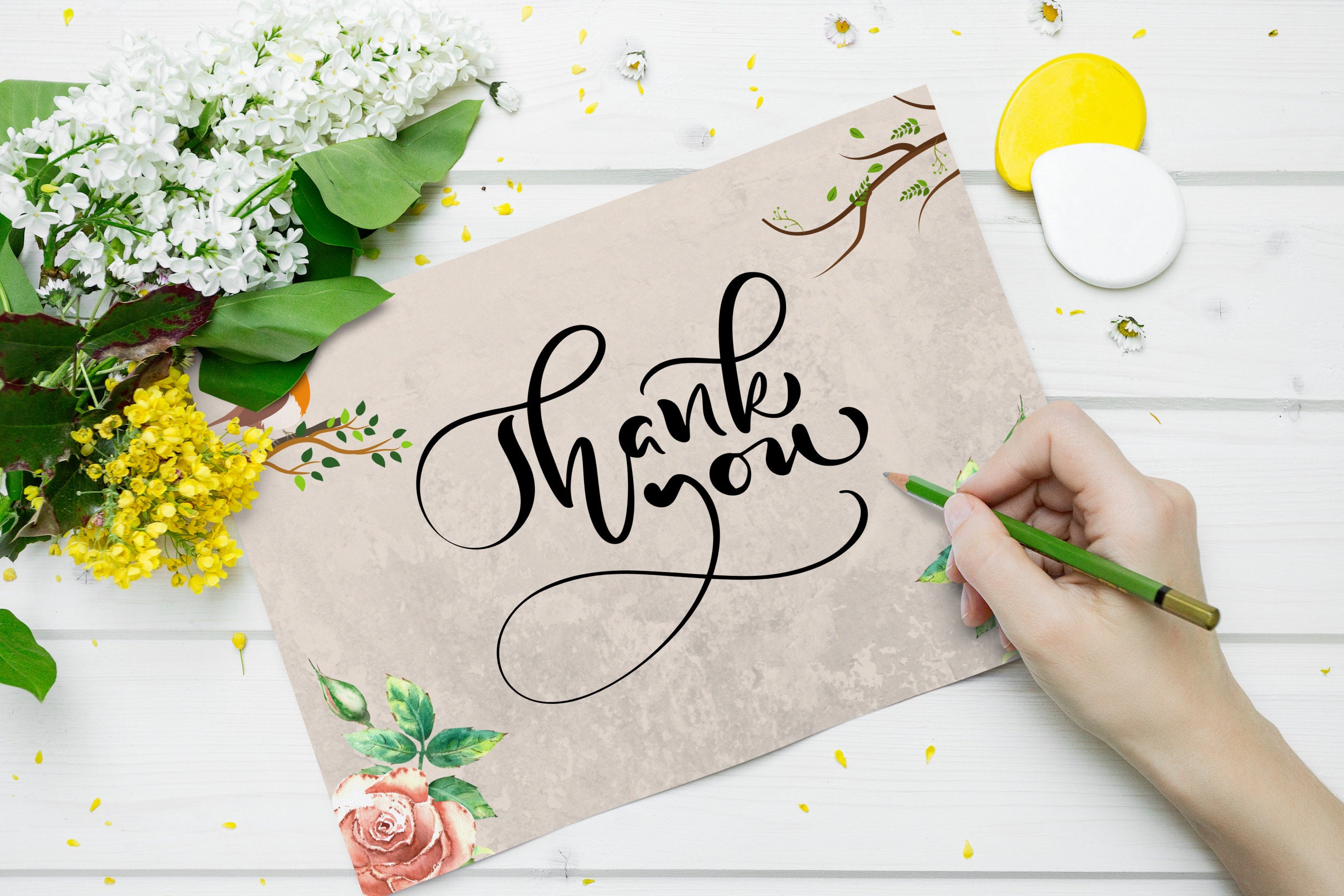 Cursive Thank You Card Printable Cards nature Thank You - Etsy Canada