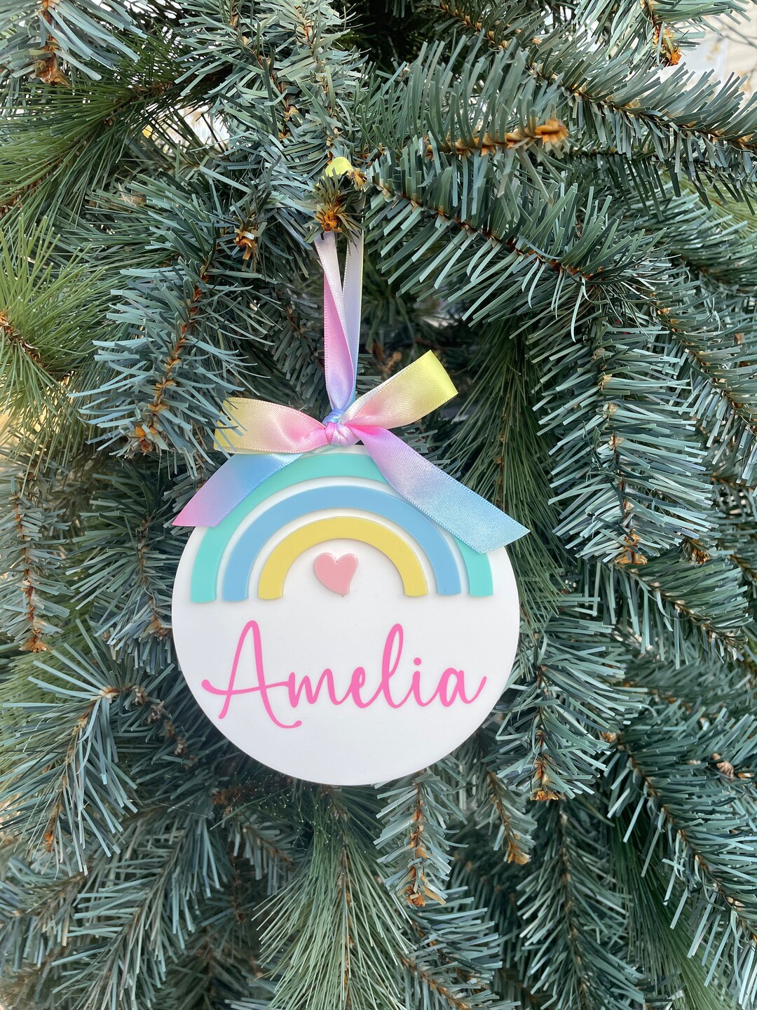 Personalised Pastel Rainbow Christmas Bauble, Rainbow Tree Decoration ...