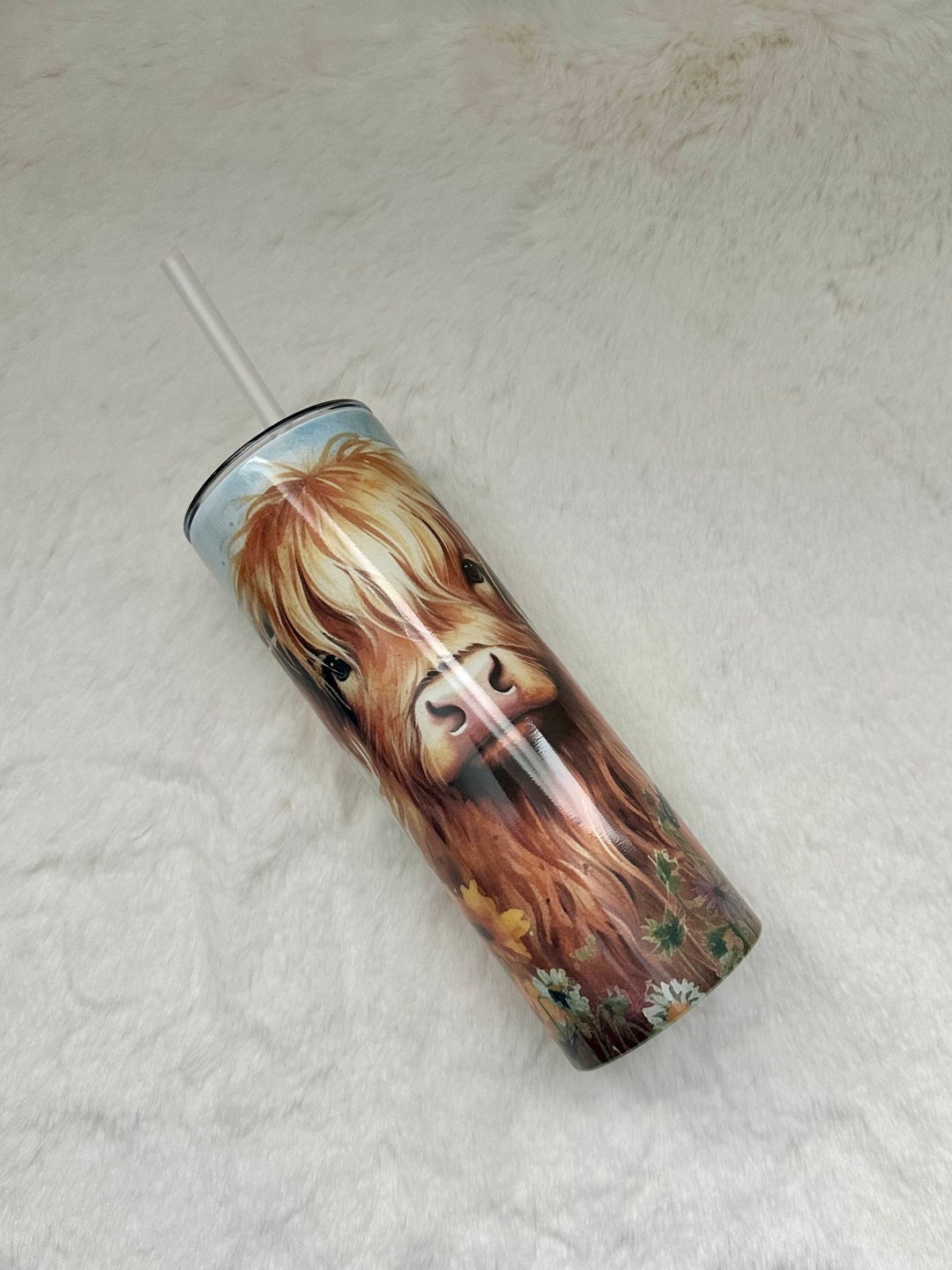 Highland Cow Design Cup, Highland Cow and Flowers Travel Cup, Cute ...