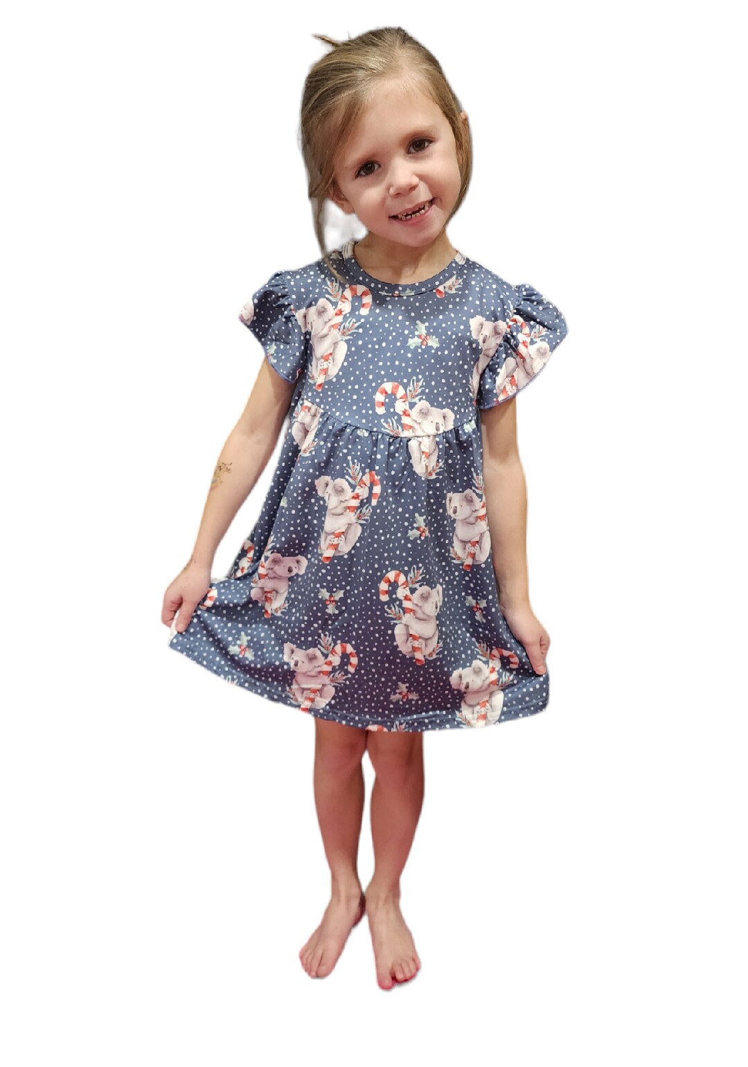 Koala Holiday Cuddles Flutter Sleeve Dress - Etsy