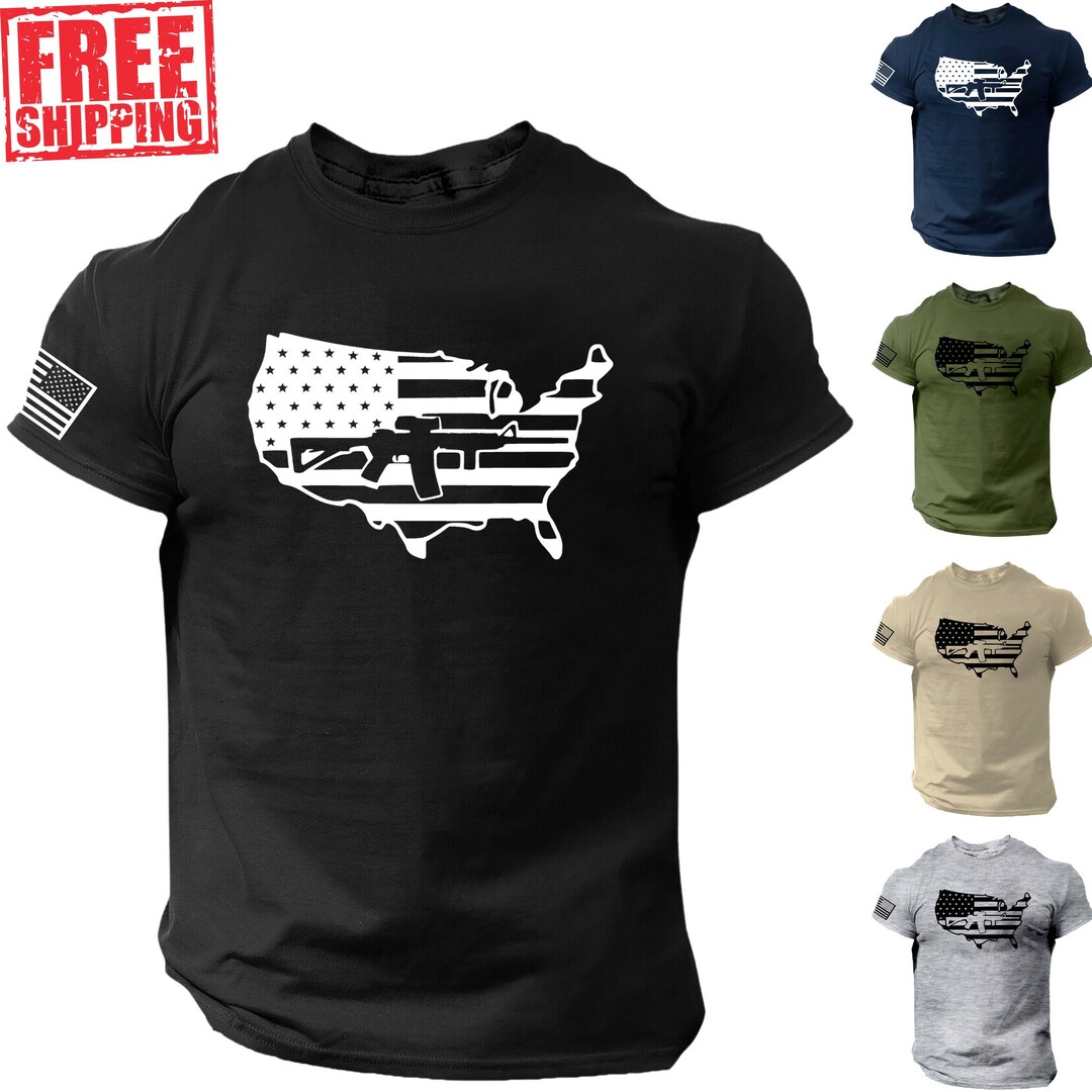 USA American Flag 2nd Amendment 2A T Shirt, Patriotic, Veteran, Mens ...
