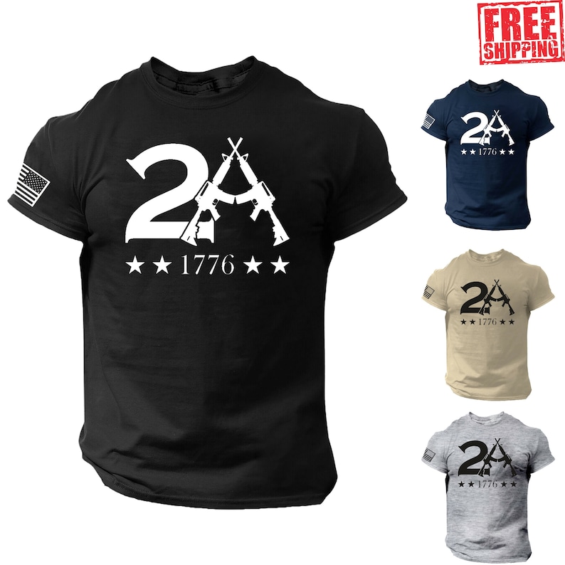 2ND Amendment 2A T-SHIRT American Patriotic 1776 Military America Flag ...