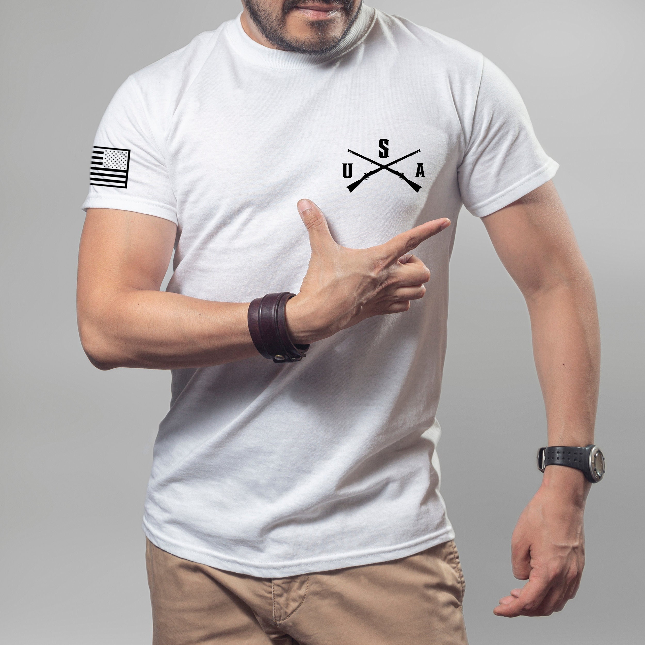 USA Crossed Muskets Left Chest Design Shirt, American Shirt, Patriotic ...