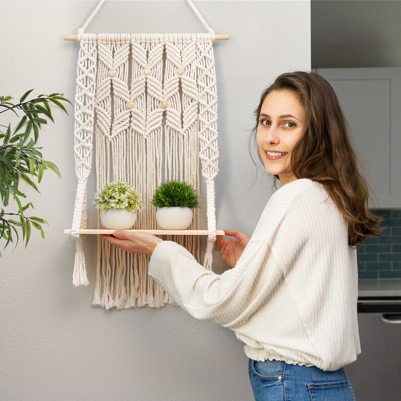 Macrame Wall Hanging Shelf Boho Wall Decorwoven Rope | Etsy