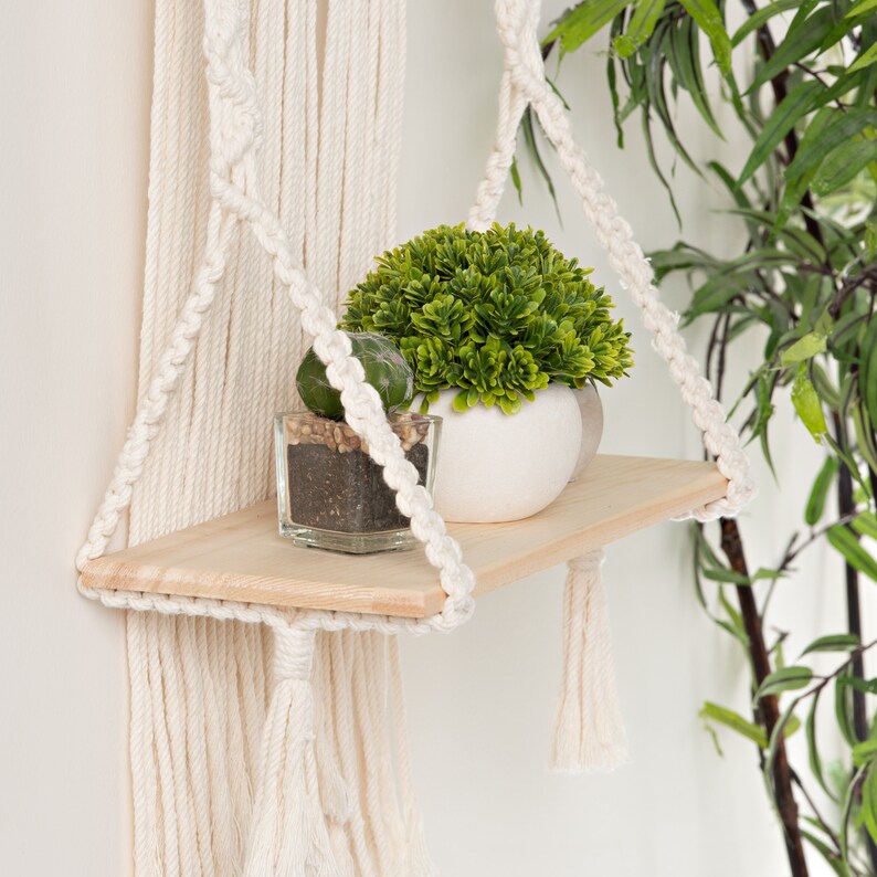 Macrame Wall Hanging Shelf Boho Wall Decorwoven Rope | Etsy