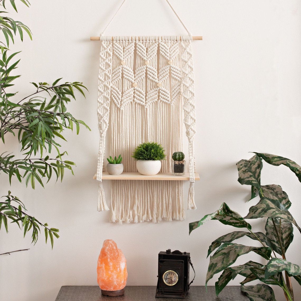 Macrame Wall Hanging Shelf Boho Wall Decorwoven Rope | Etsy