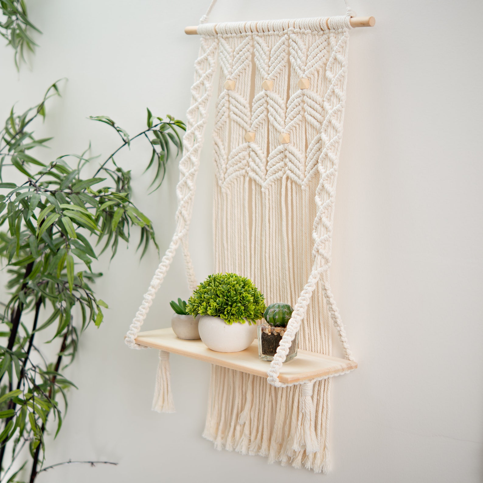 Macrame Wall Hanging Shelf Boho Wall Decorwoven Rope | Etsy