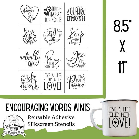 ENCOURAGING WORDS Stencil Reusable Silkscreen Stencil 8.5 - Etsy
