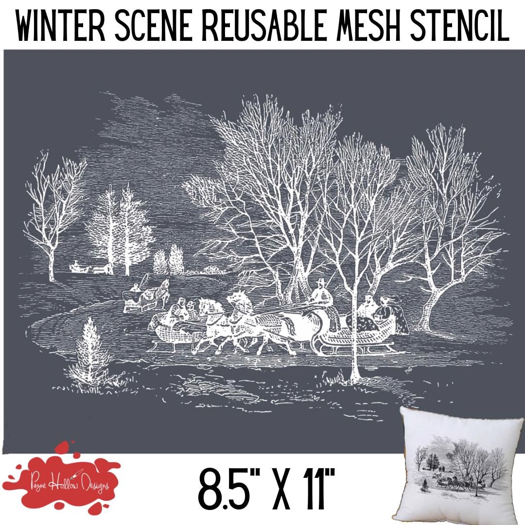 Winter Scene Stencil • Reusable Mesh Stencil • 8.5 X 11 • DIY • Chalk ...