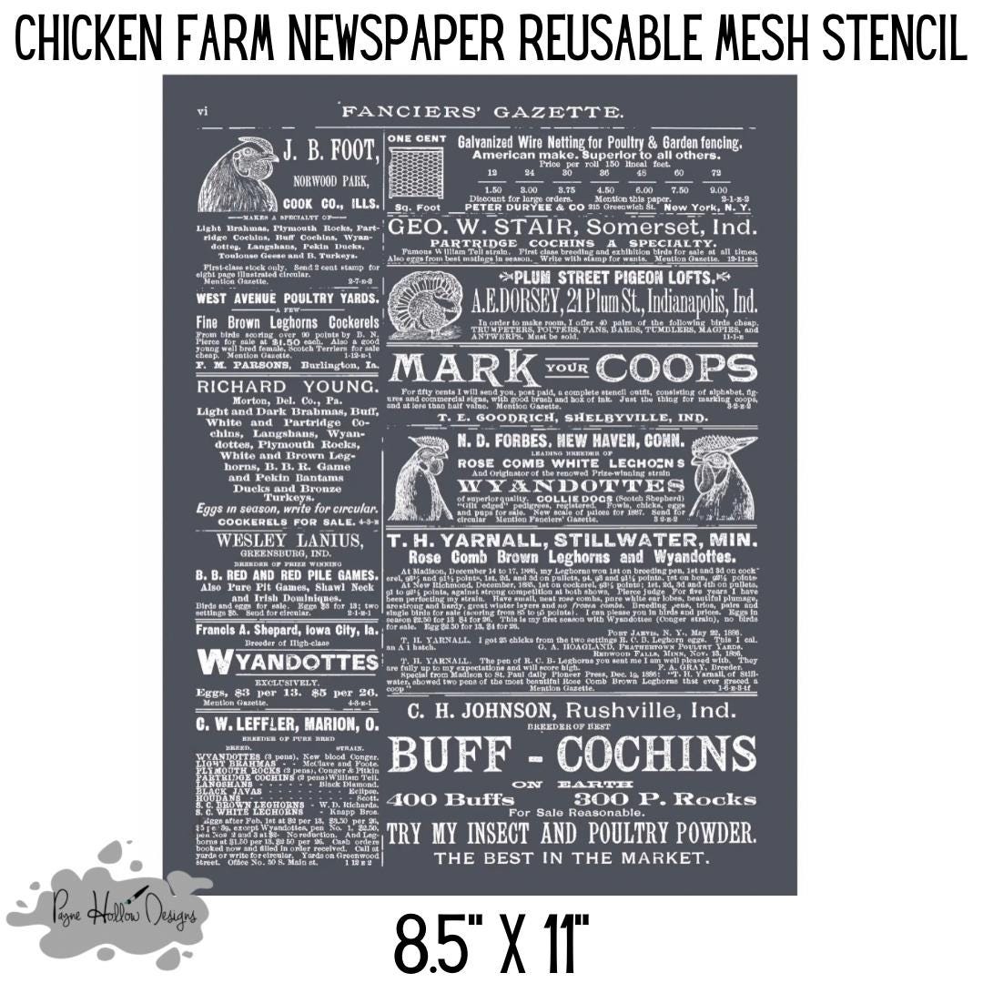 Chicken Farm Newspaper Reusable Mesh Stencil • 8.5 X 11 • Silkscreen ...