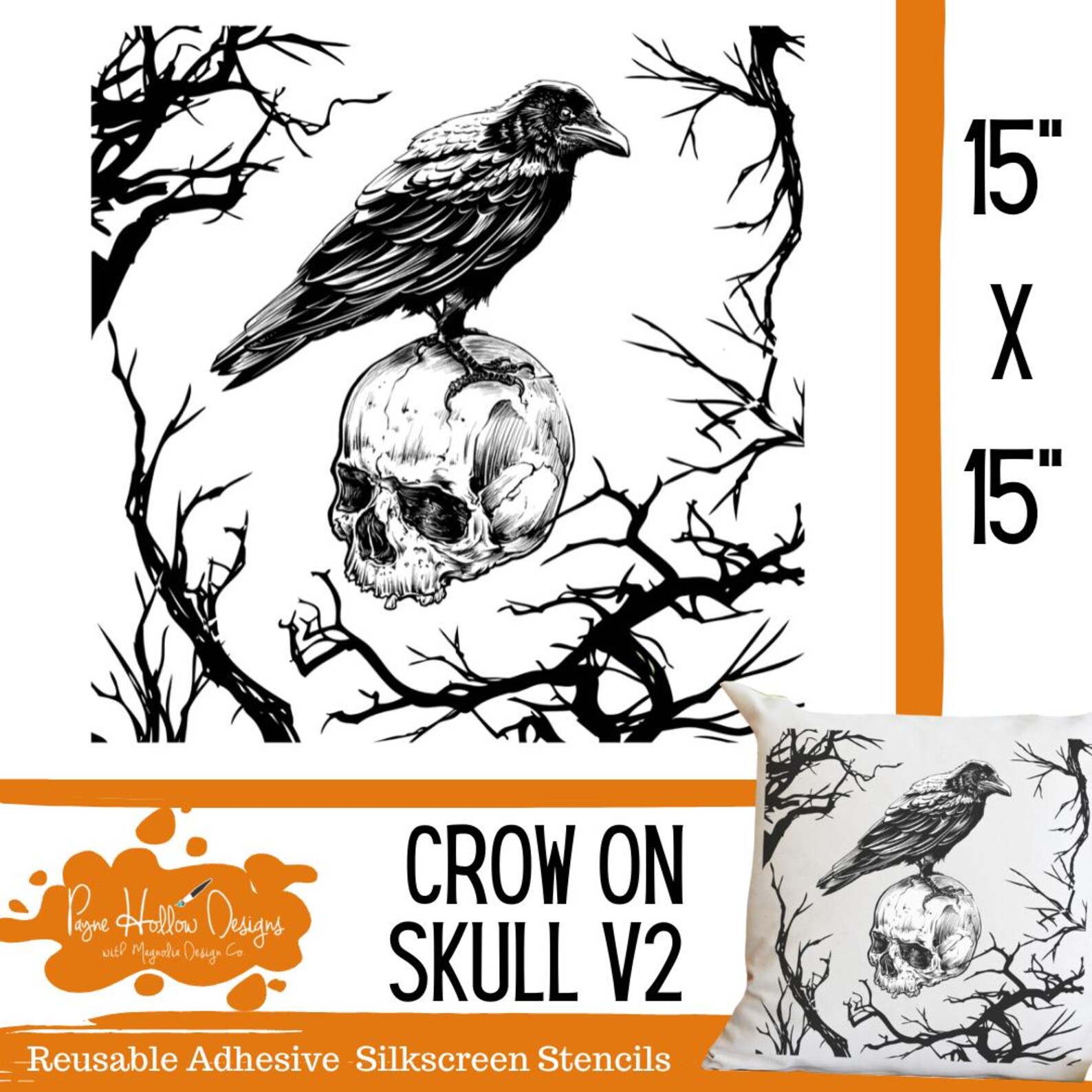 Crow on Skull V2 Stencil • Magnolia Design Co • 15 X 15 • Reusable ...
