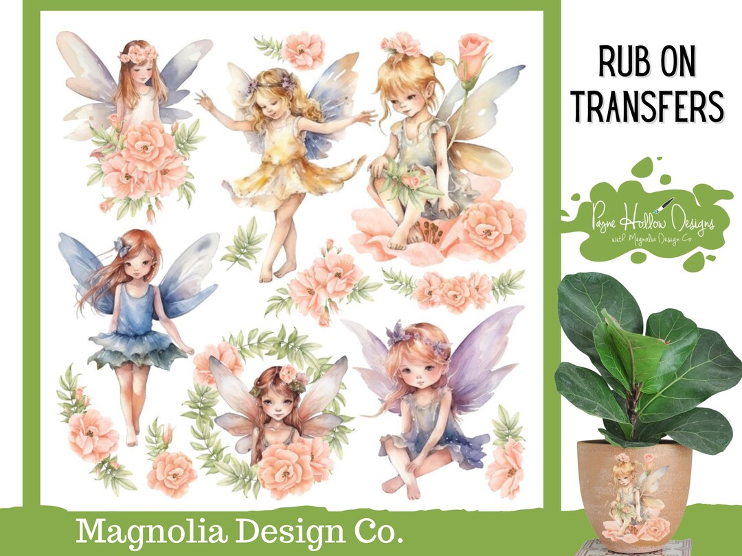 Fairies and Flowers Transfer by Magnolia Design Co Rub on Transfer 12 X ...