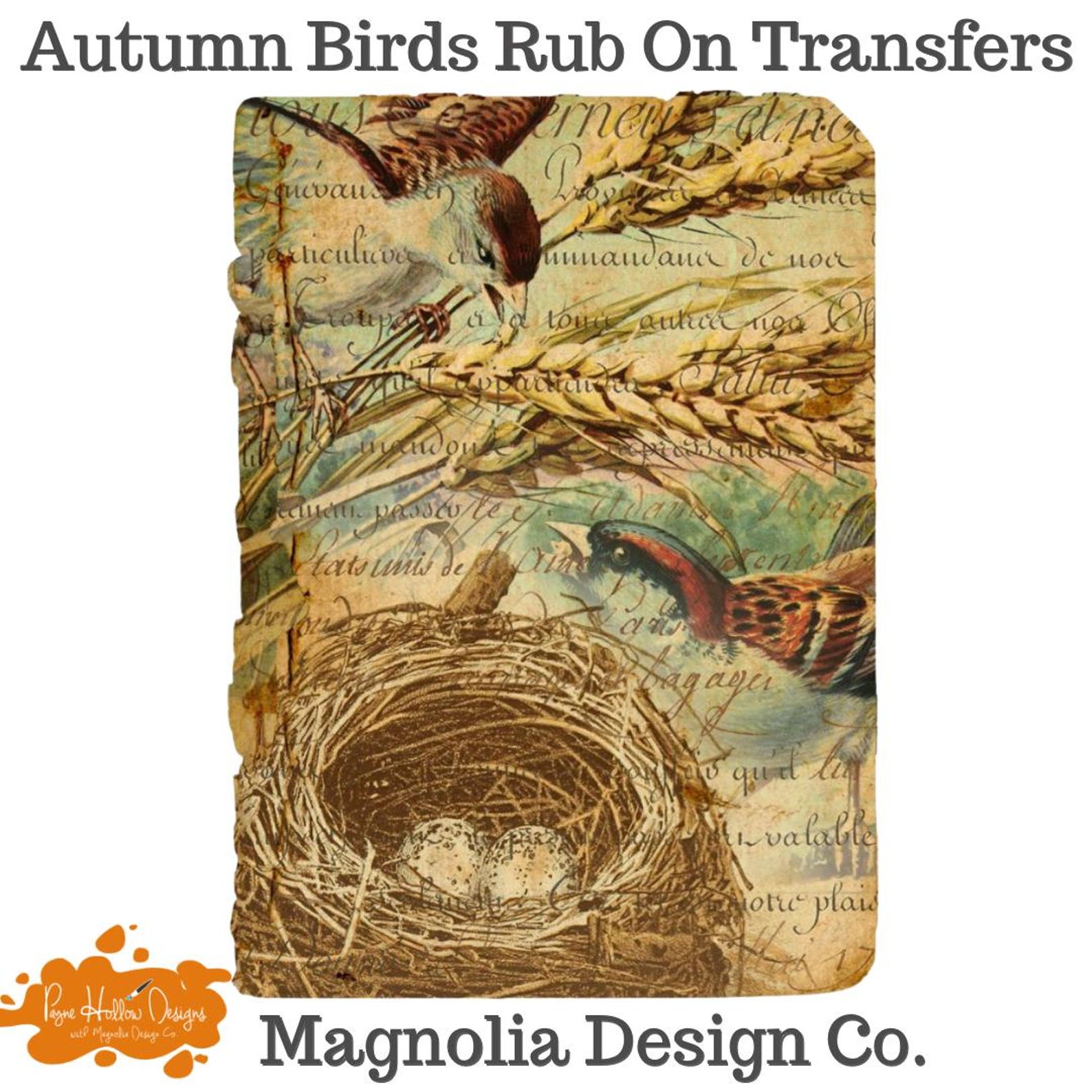AUTUMN BIRDS Transfer • by Magnolia Design Co • Rub on Transfer • 5 X 7 ...