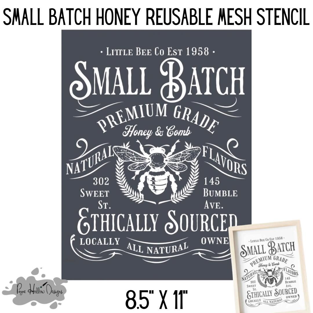 Small Batch Honey Reusable Mesh Stencil • 8.5 X 11 • Silkscreen Stecil • DIY • Chalk Paste ...