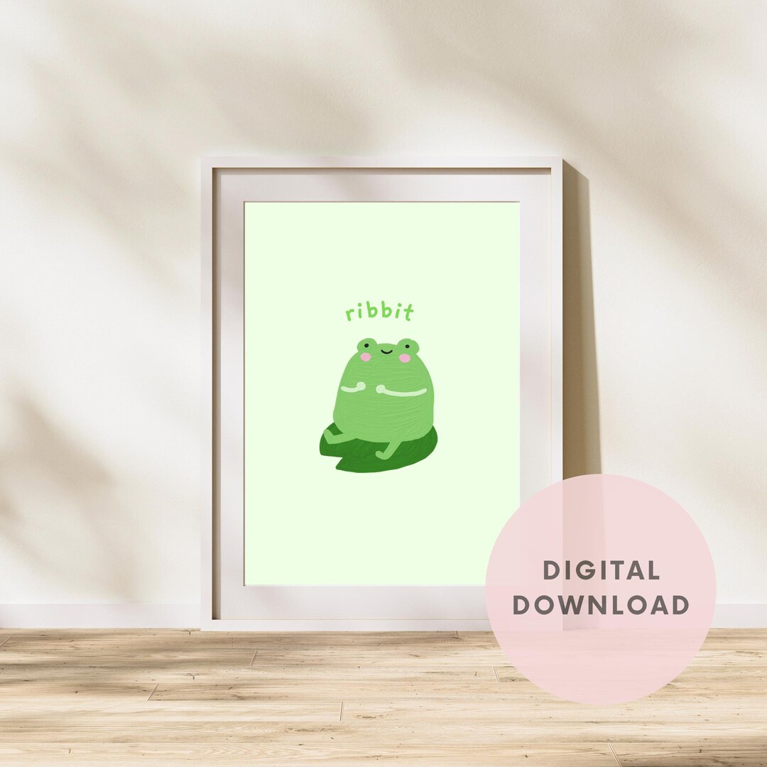 Cute Green Frog Digital Wall Art Print - Playful Smile Frog Saying ...
