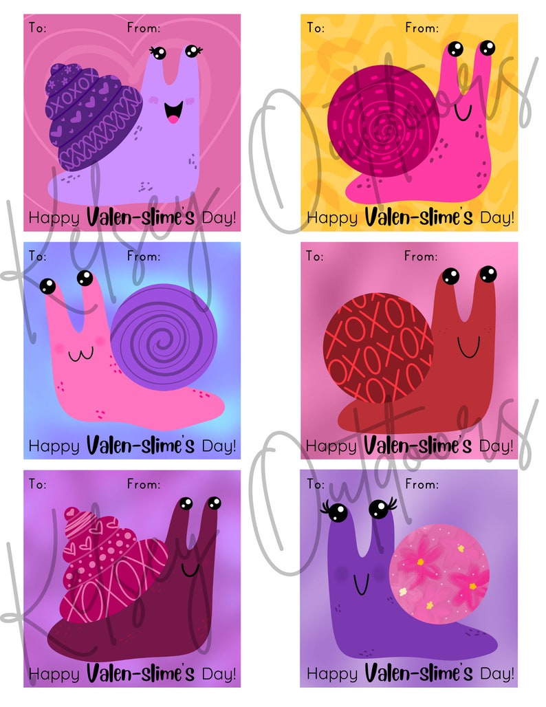 Printable Snail Valentines - Digital Download Colorful Snail Valentine ...