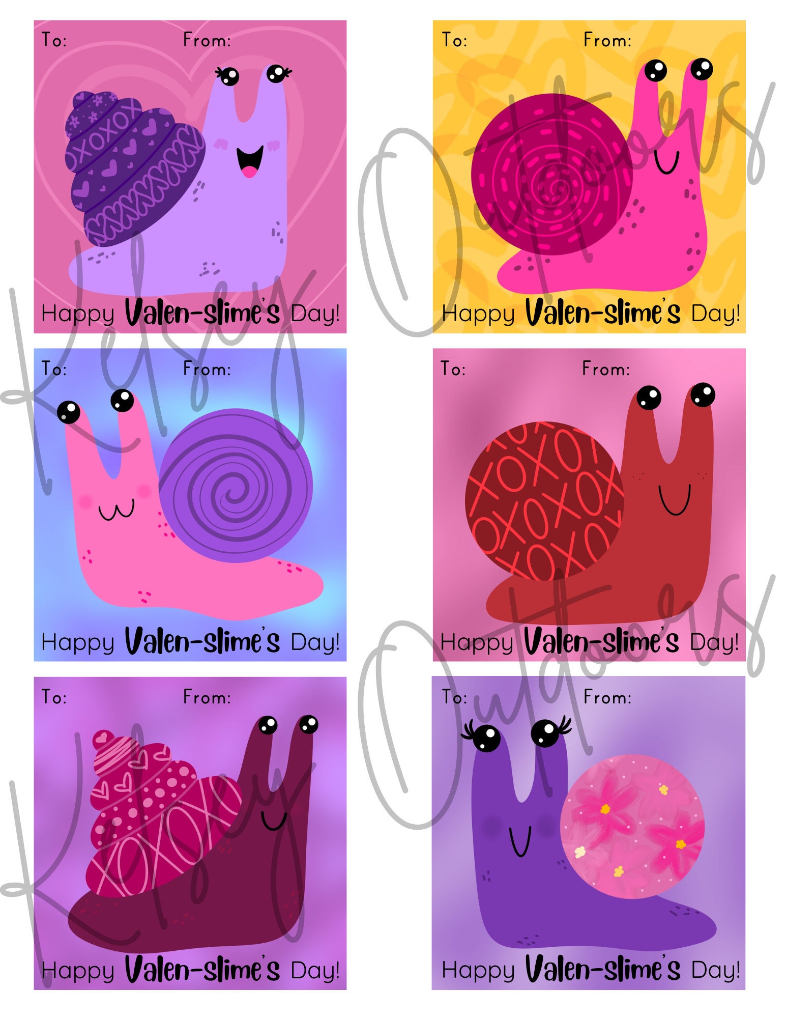 Printable Snail Valentines - Digital Download Colorful Snail Valentine ...