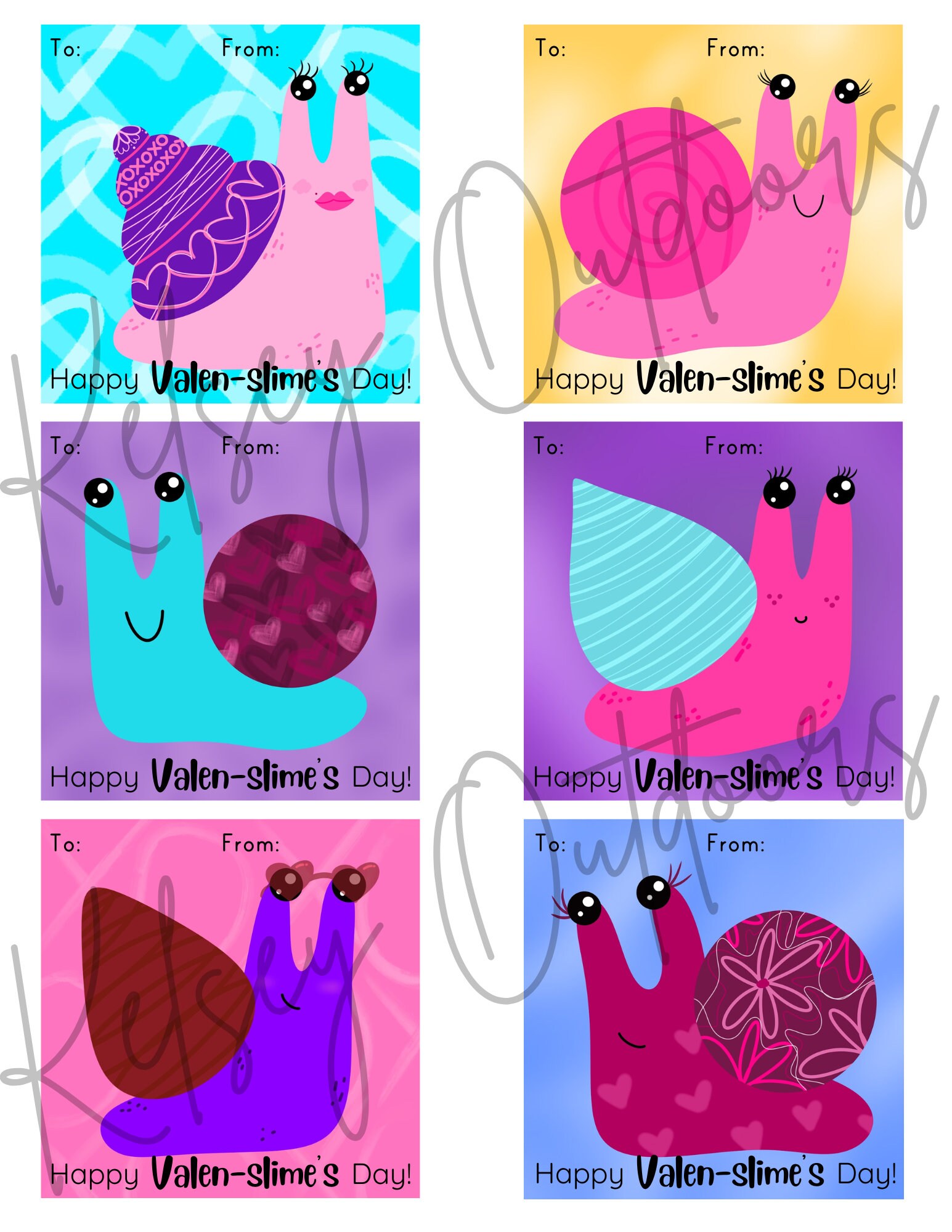 Printable Snail Valentines - Digital Download Colorful Snail Valentine ...