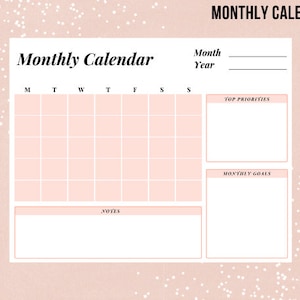 Printable Monthly Calendar, Horizontal Calendar, Multiple Colors, US ...