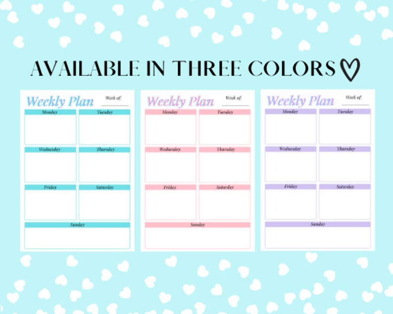 Simple Weekly Printable to Do List, Printable Planner, Multiple Colors ...