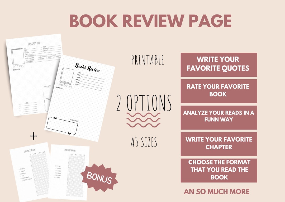 Book Review Page, Printable Book Journal, Book Journal, Book Review ...