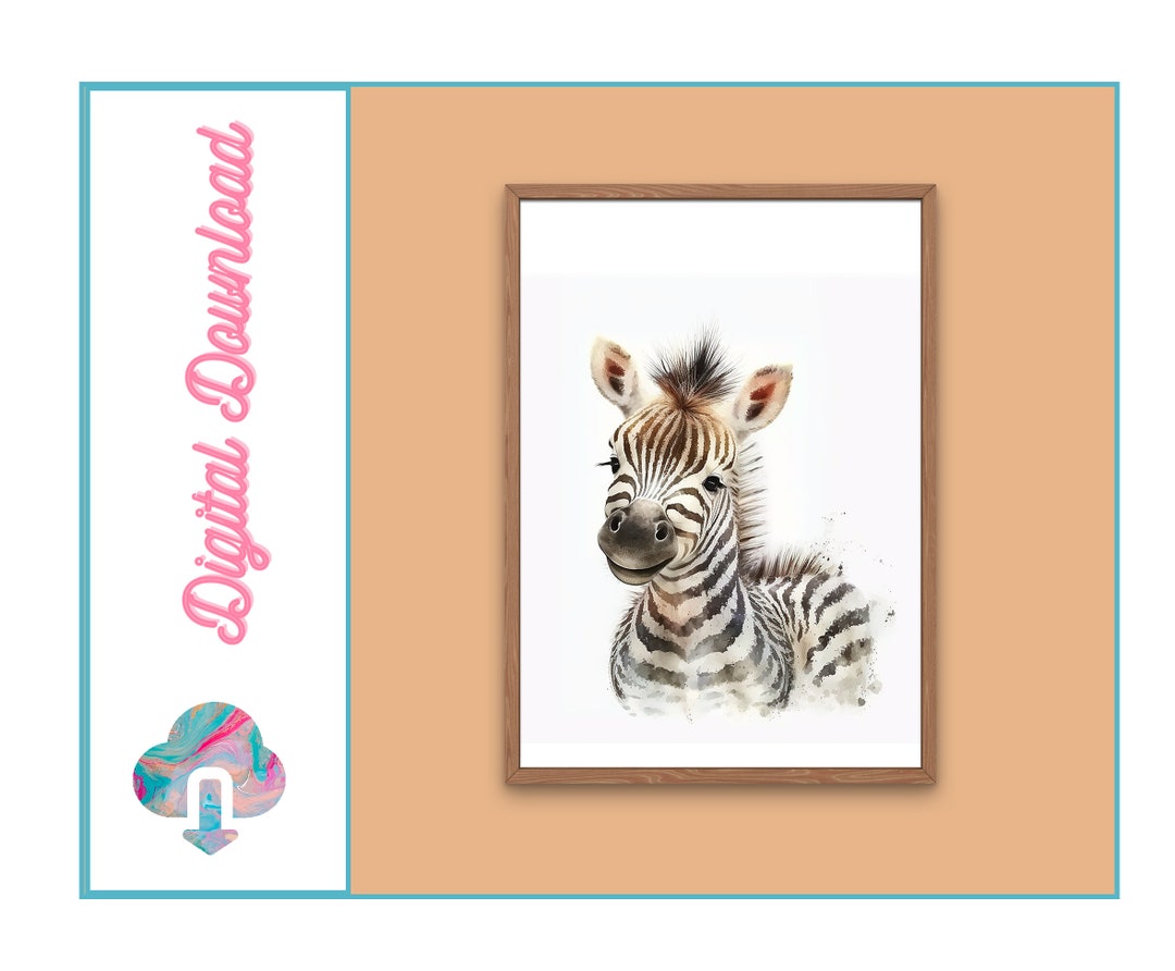Adorable Printable Watercolor Cute Baby Zebra Wall Art for Nursery or ...
