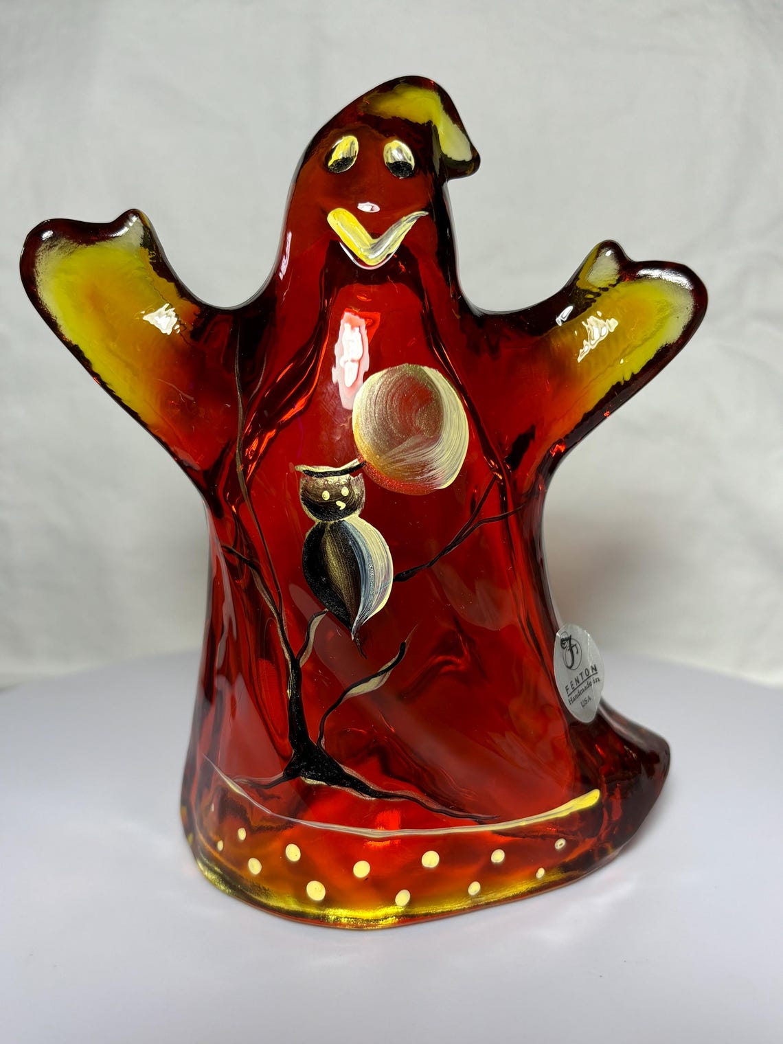 Fenton Orange Glass Ghost With Owl and Moon - Etsy