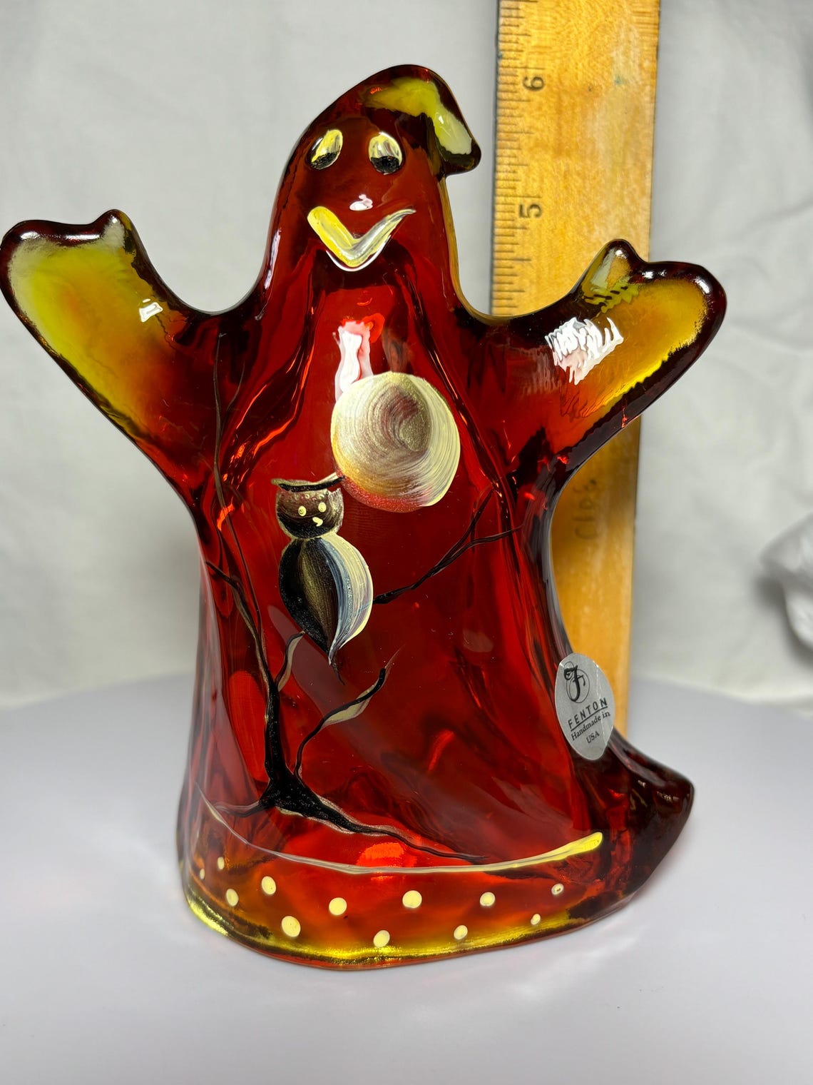 Fenton Orange Glass Ghost With Owl and Moon - Etsy