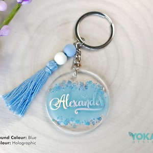 Holographic Glitter Round Keychain | Pastel Colour Acrylic / Resin Tag ...