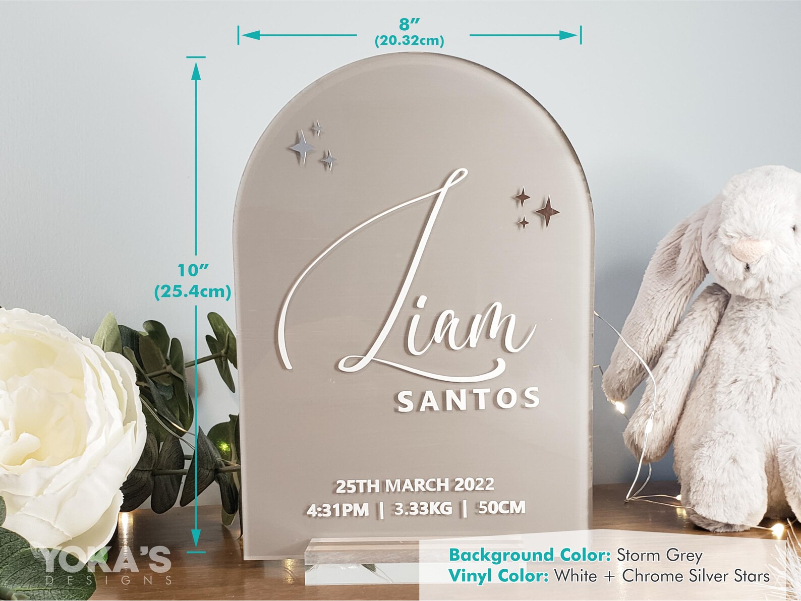 Baby Name and Birth Stats Sign 8"x10" | Acrylic Arch With Stand ...