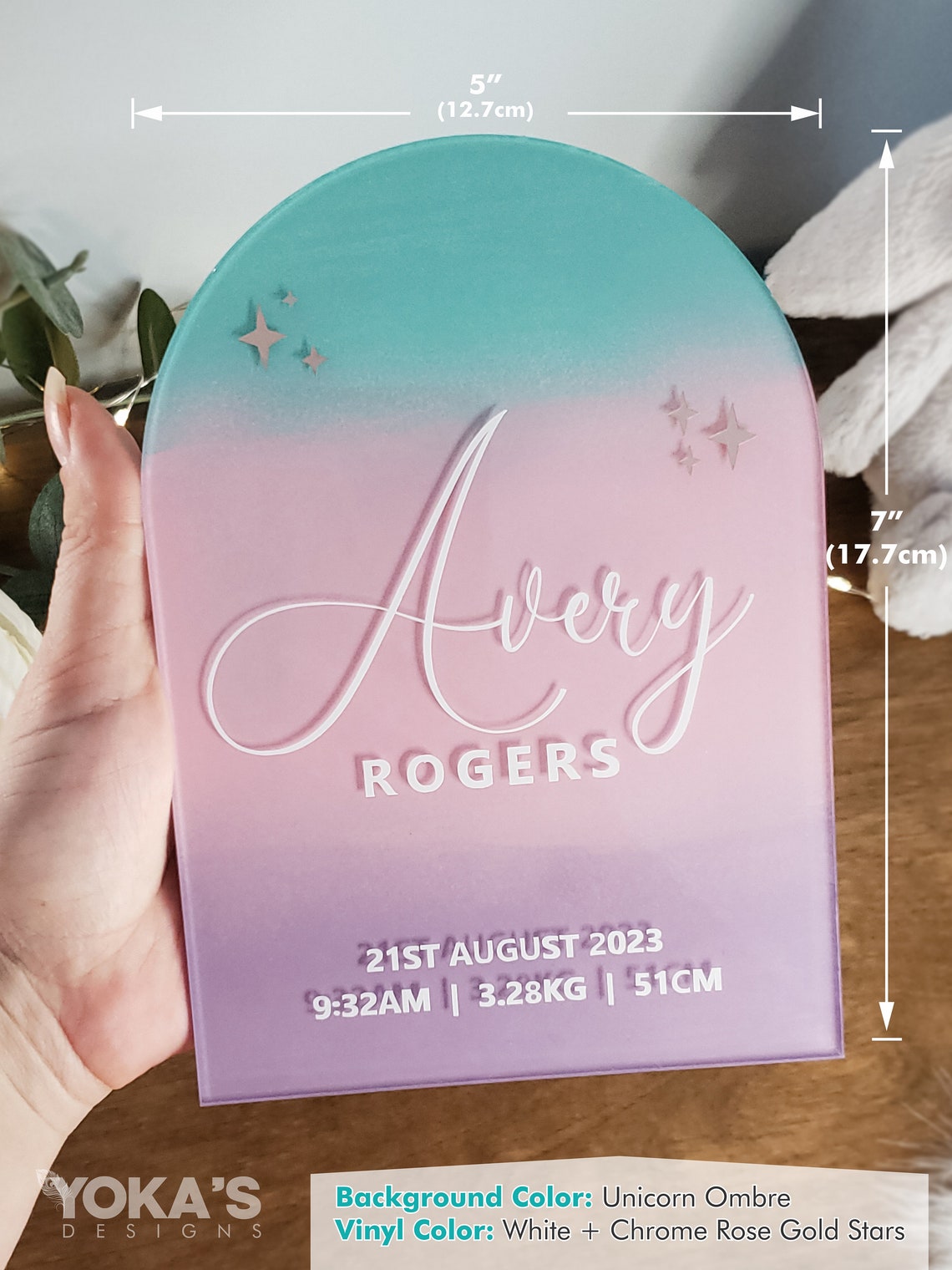 Baby Name and Birth Stats Sign | Acrylic Arch With Stand | Newborn ...