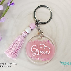 Holographic Glitter Round Keychain | Pastel Colour Acrylic / Resin Tag ...