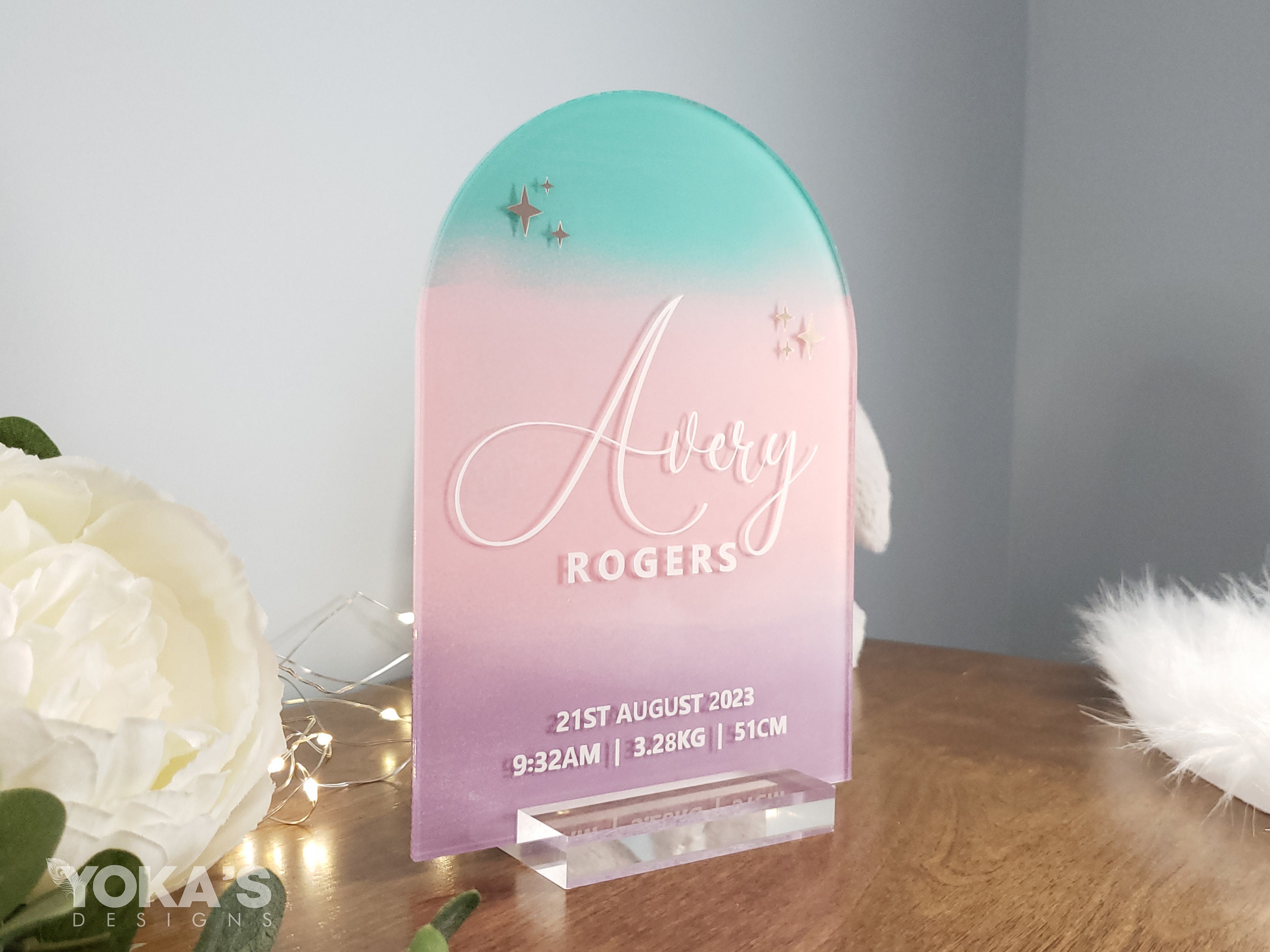 Baby Name and Birth Stats Sign | Acrylic Arch With Stand | Newborn ...