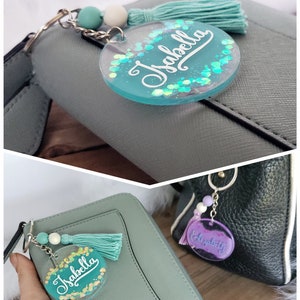 Holographic Glitter Round Keychain | Pastel Colour Acrylic / Resin Tag ...