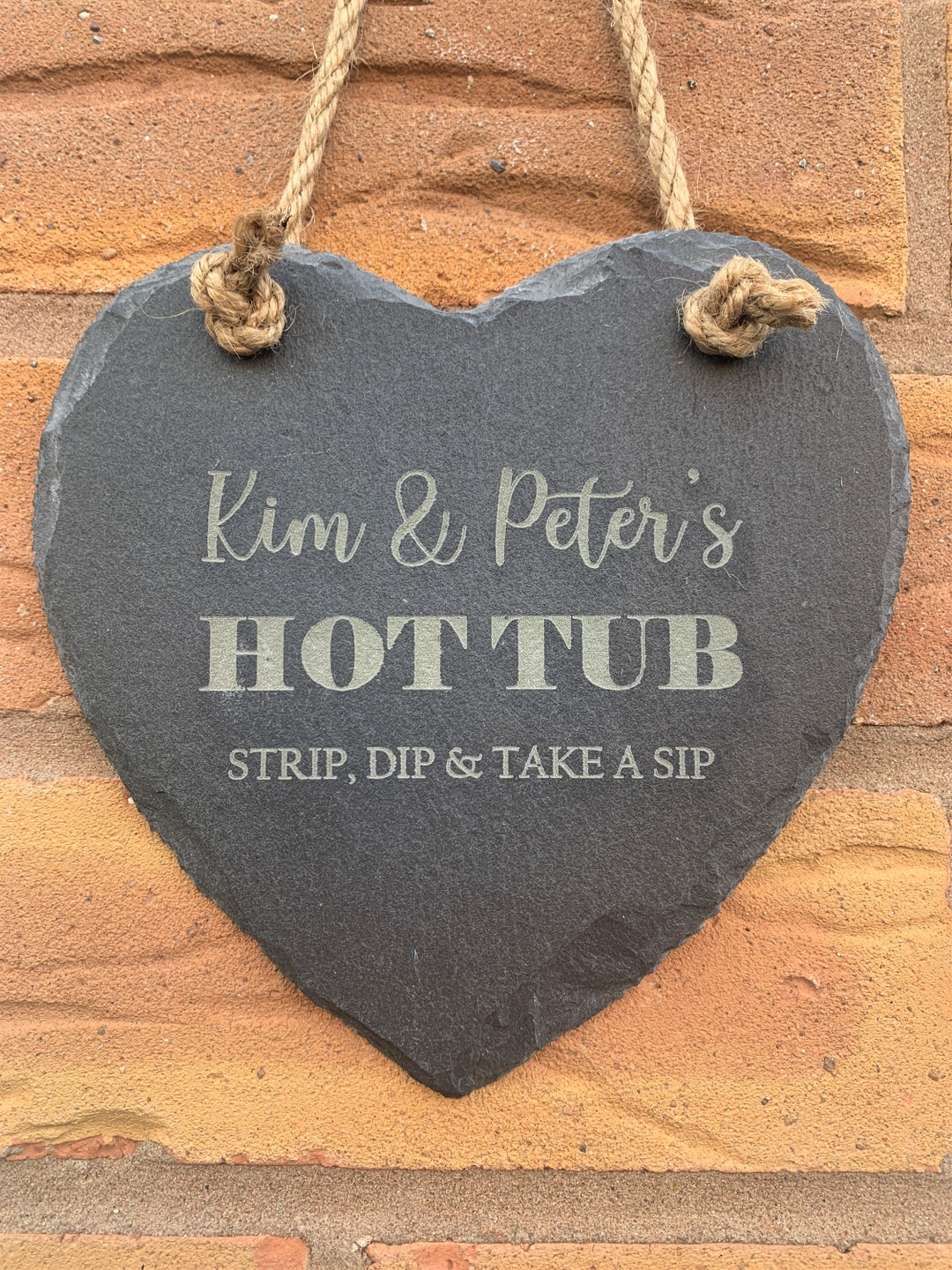 Personalised Slate Hot Tub Sign, Hanging Heart Slate Sign, Hot Tub ...
