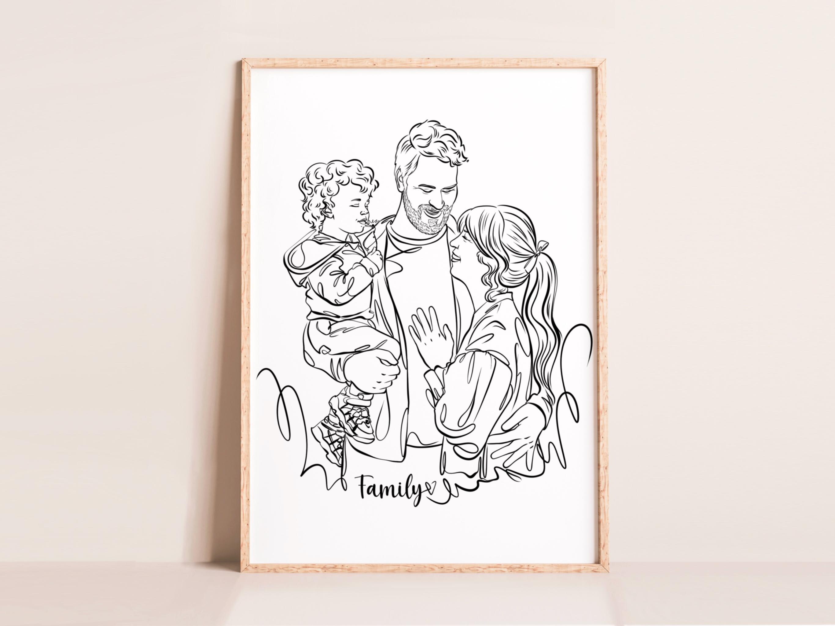 Custom Family Portrait Line Art, Personalized Illustration (digital ...