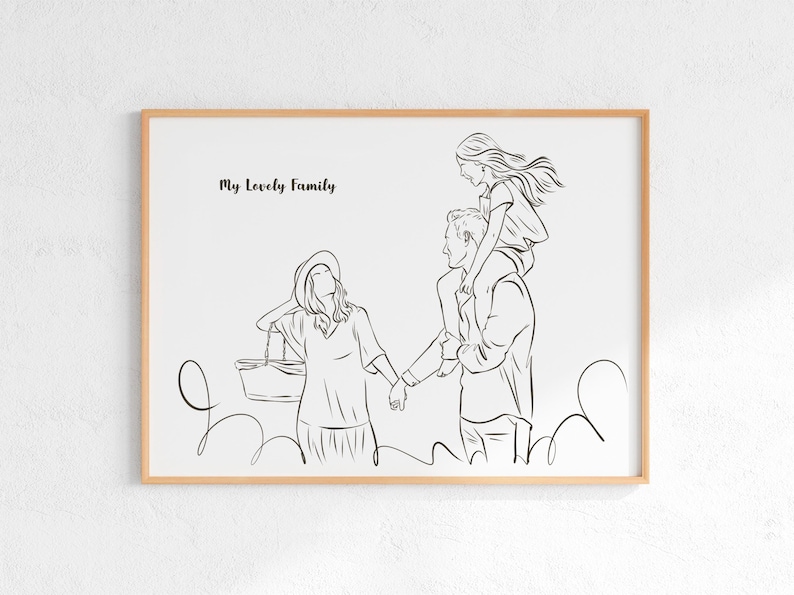 Custom Faceless Family Portrait Line Art, Personalized Family and Pet ...