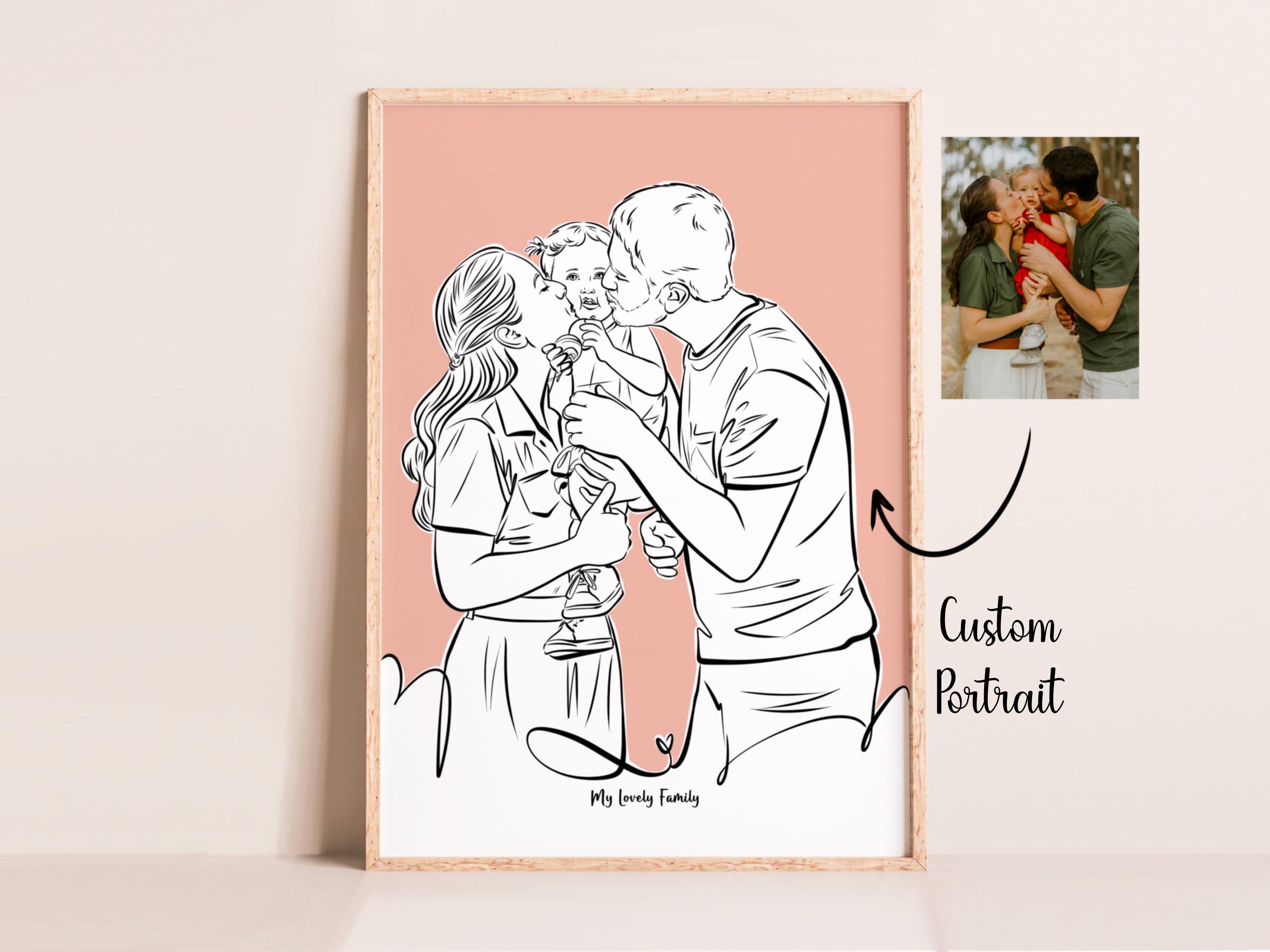 Personalized Family Portrait, Minimalist Line Art (digital Download) - Etsy