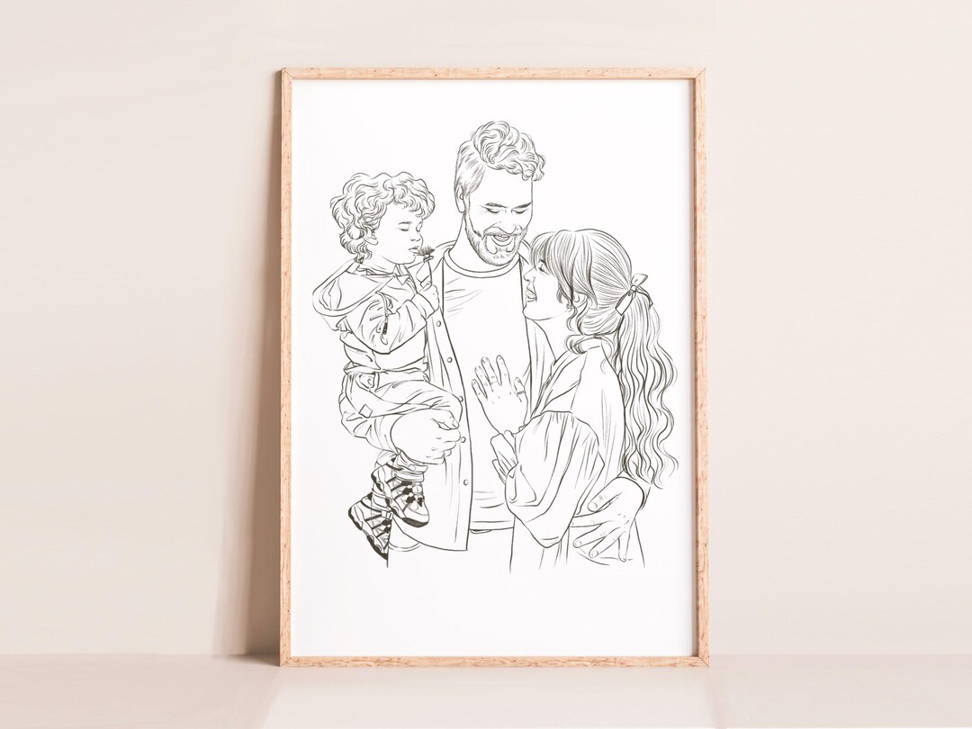 Custom Family Line Portrait From Photo, Hand Drawn Wall Art (digital ...